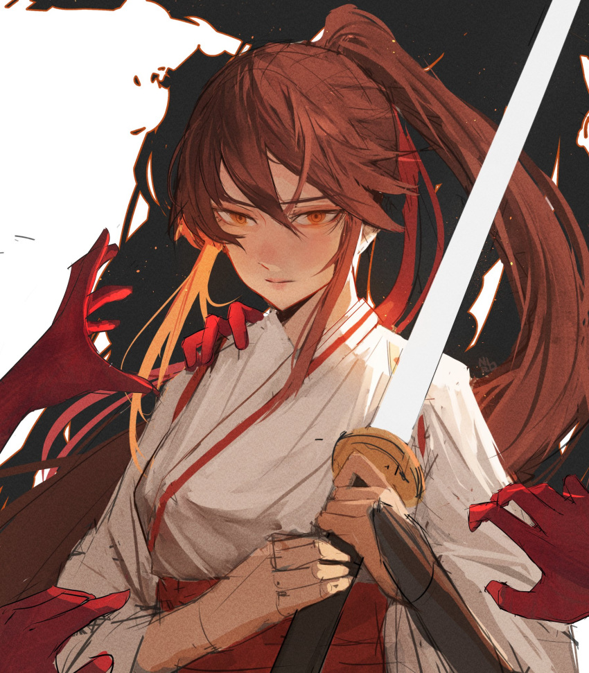 Safebooru - 1girl blood blood on hands bridal gauntlets brown hair ...