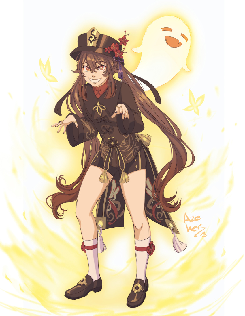 Safebooru - + + 1girl absurdres azeher black nails boo tao (genshin impact) brown coat brown ...