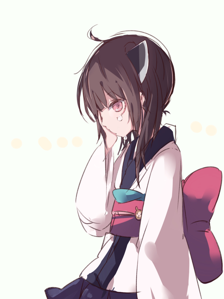 Safebooru - 1girl ahoge brown hair covering one eye crying crying with ...