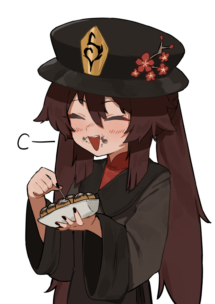 Safebooru - 1girl black nails blush brown hair chinese clothes closed eyes eating fingernails ...