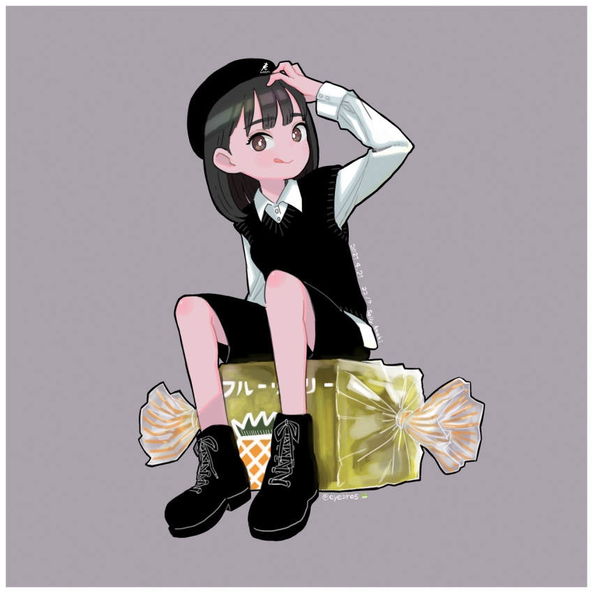 Safebooru - 1girl 22/7 amaki sally black footwear black hair black headwear black shorts black ...
