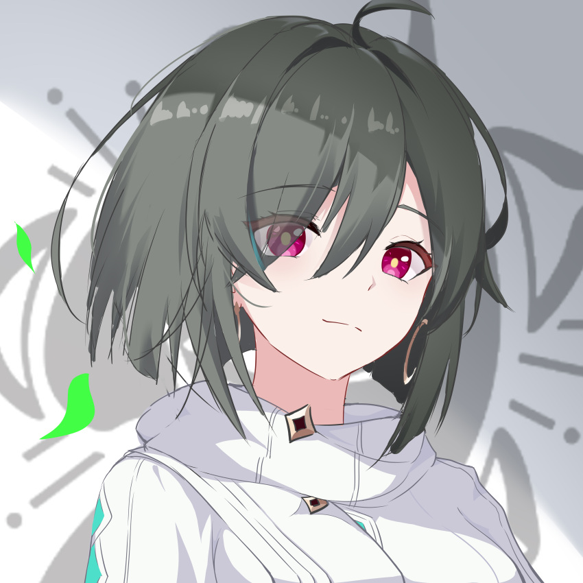 Safebooru - 1girl absurdres ahoge closed mouth earrings eyes visible through hair green hair ...