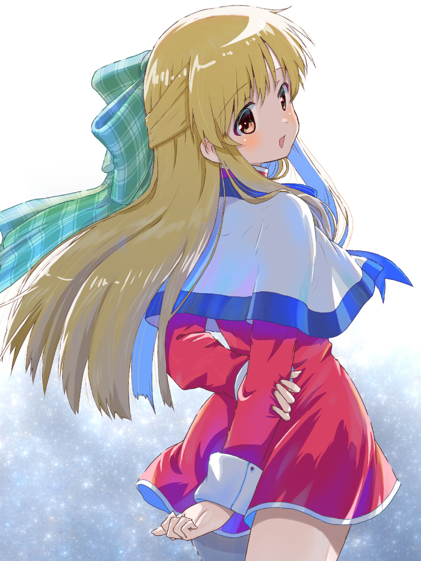 Safebooru - 1girl akayama yukihe arms behind back bow brown eyes brown hair capelet dress from ...