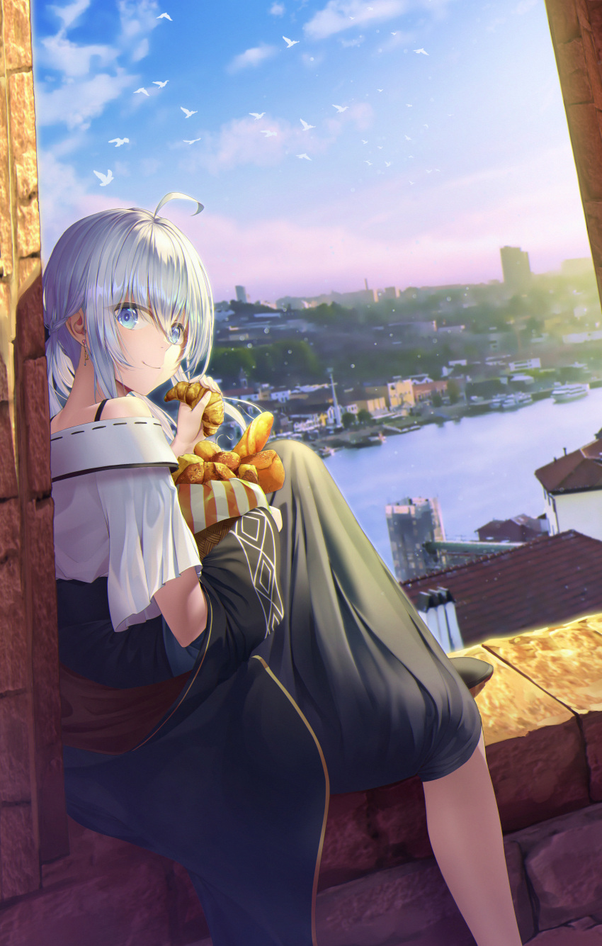 Safebooru - absurdres ahoge black cloak black footwear black robe blue ...