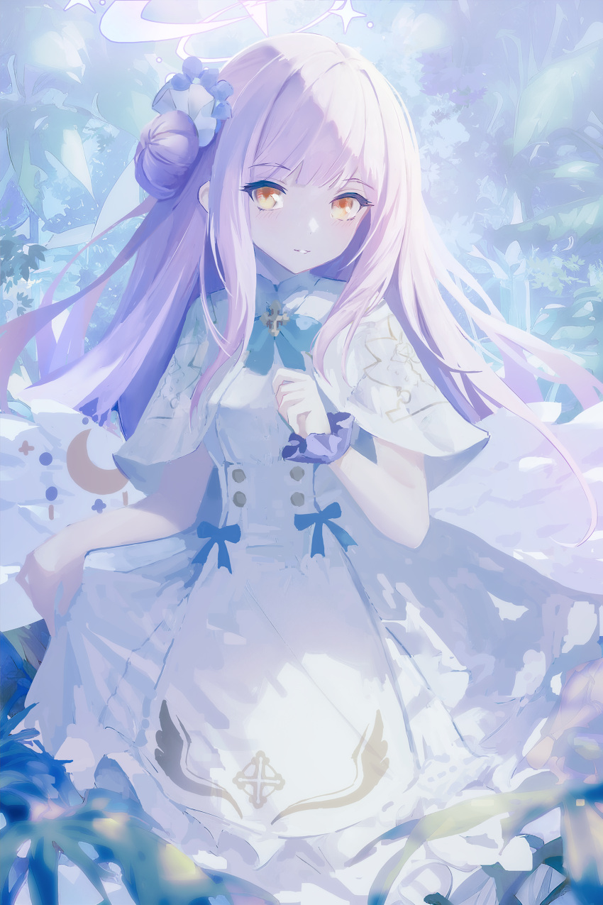 Safebooru - 1girl absurdres bare arms blue archive blue hairband blue ribbon dress hairband halo ...