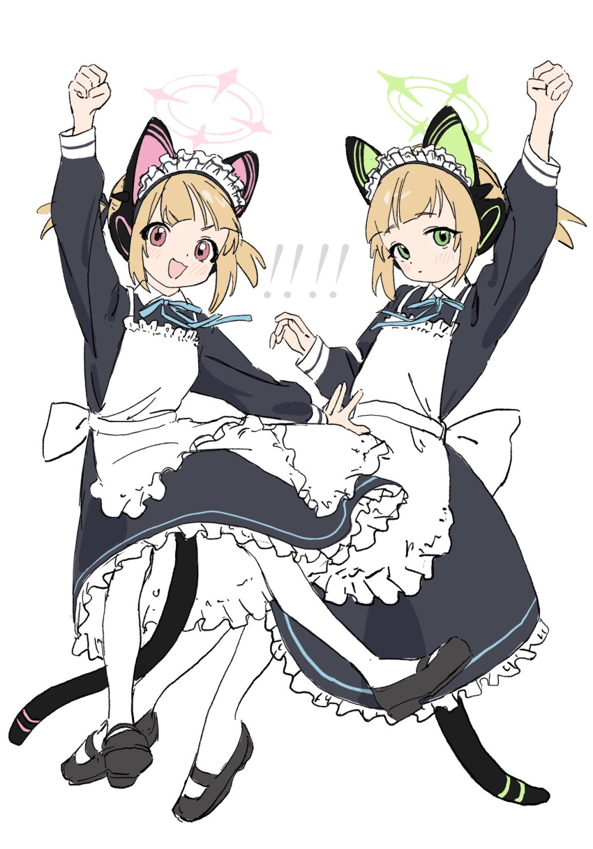 Safebooru - ! !! 2girls :3 animal ear headphones animal ears apron black dress blonde hair blue ...