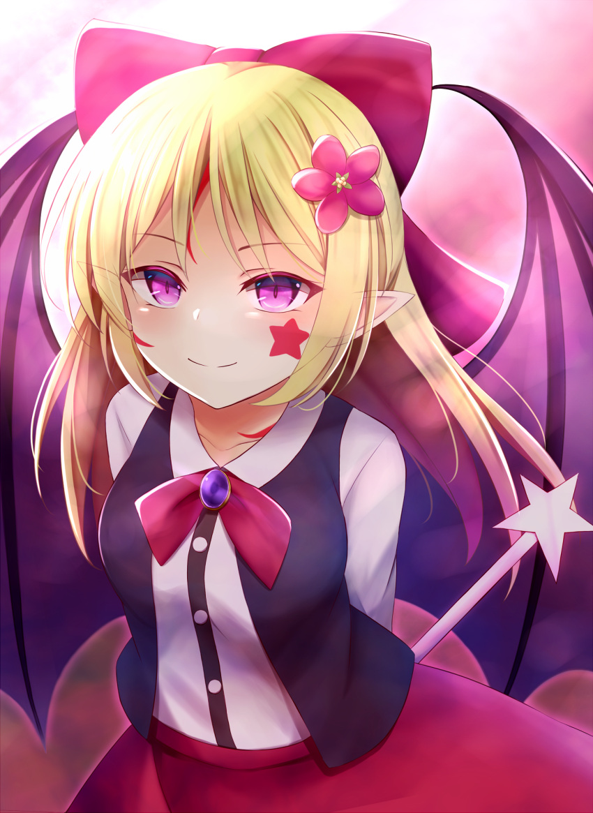 Safebooru - 1girl arms behind back bat wings blonde hair bow breasts ...