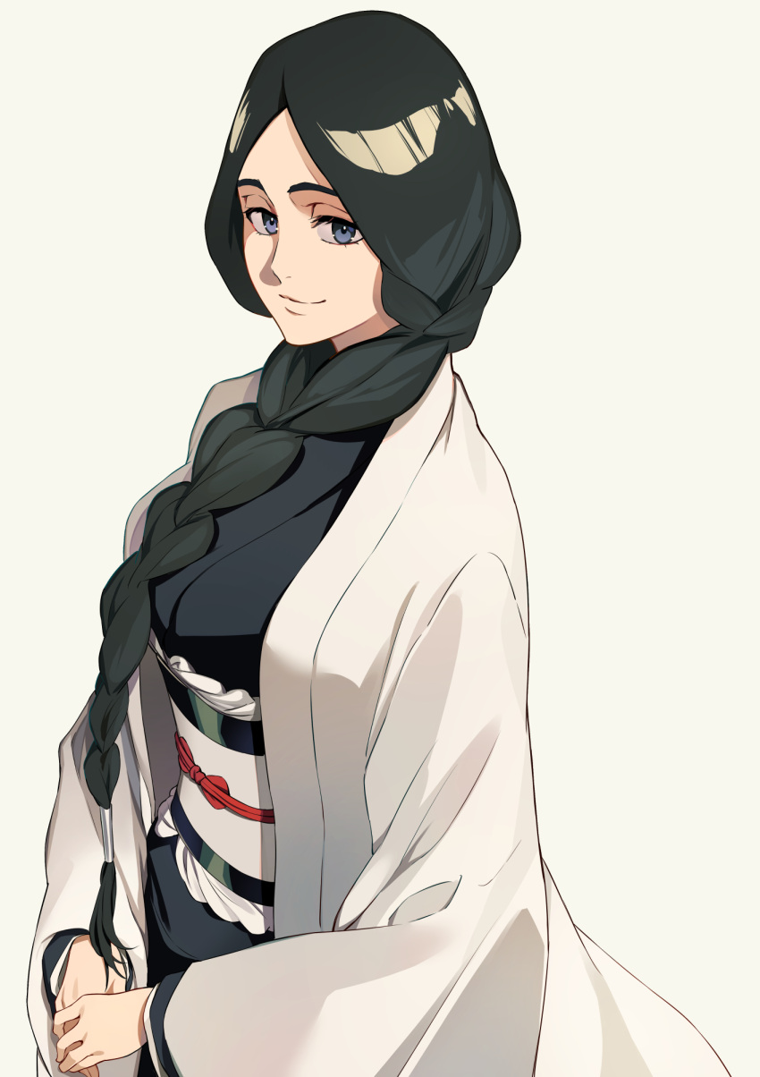 Safebooru - 1girl black hair black kimono bleach blue eyes braid closed ...
