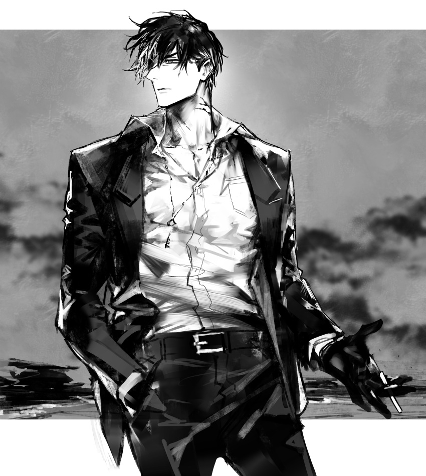 Safebooru - 1boy absurdres belt black belt black gloves black hair black jacket black pants ...