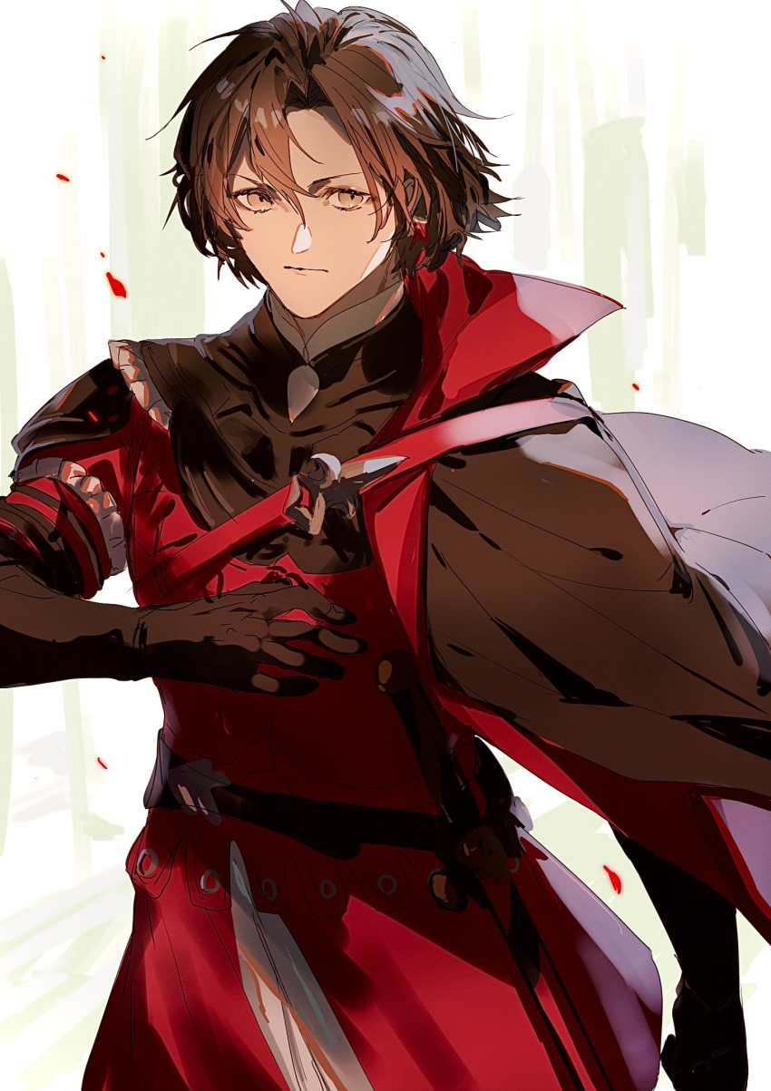 Safebooru - 1boy armor black cape black gloves black hair brown eyes ...
