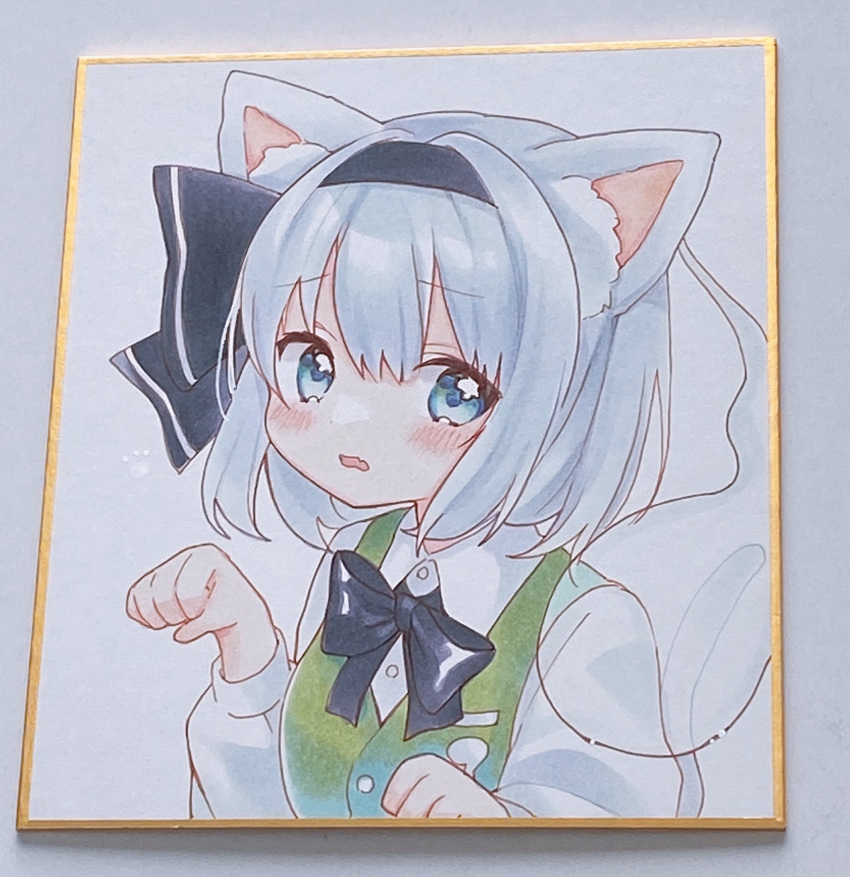 Safebooru - 1girl animal ears black hairband cat ears clenched hands ...
