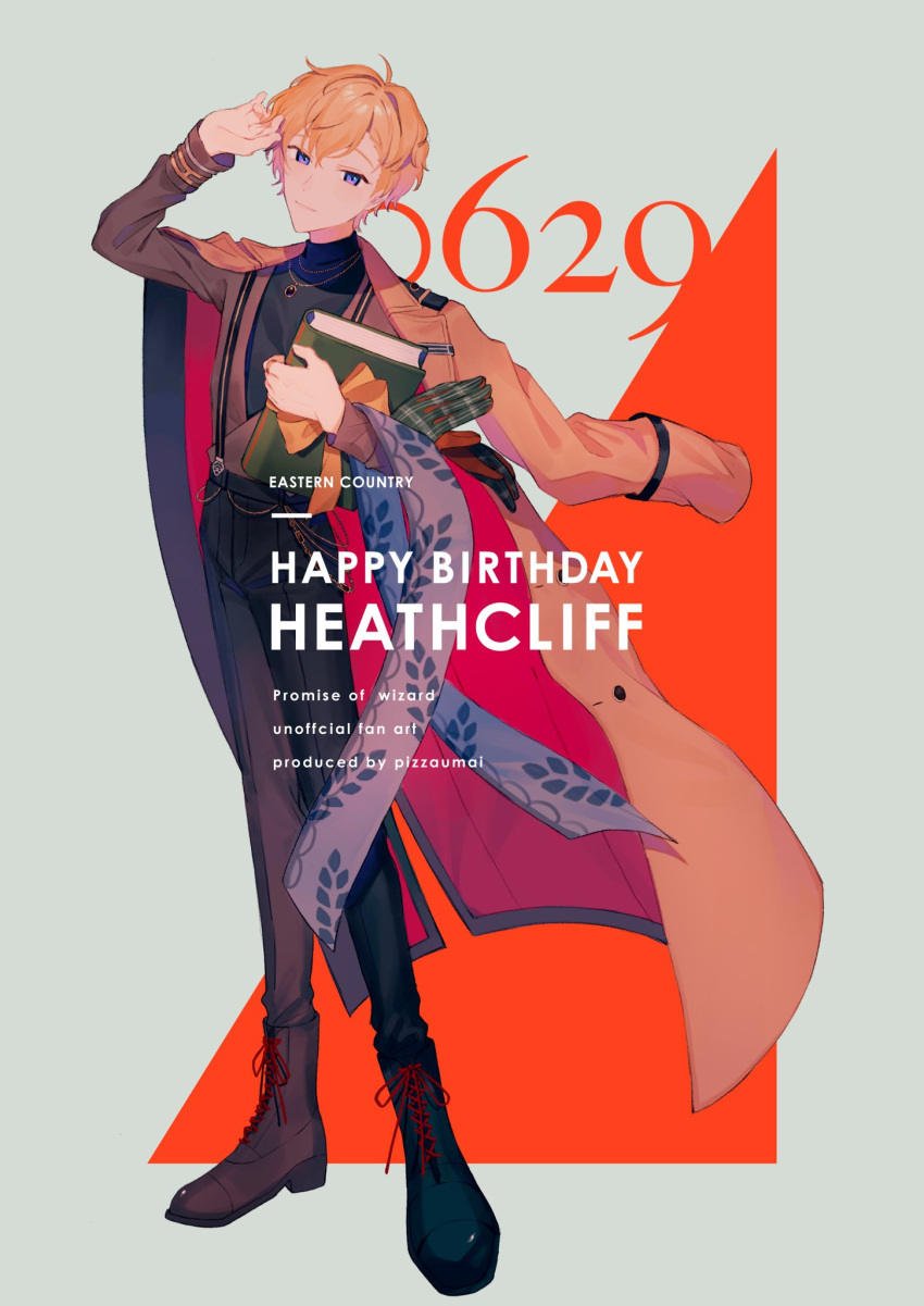 Safebooru - 1boy black pants black shirt blonde hair brown coat character name coat coat on ...