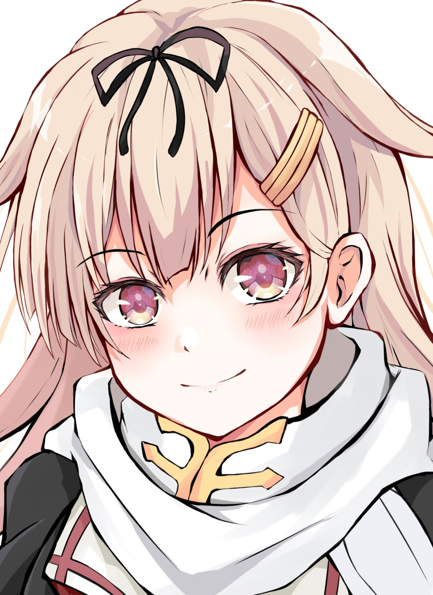 Safebooru - 1girl black ribbon blonde hair blush closed mouth commentary dairyo3 hair ornament ...