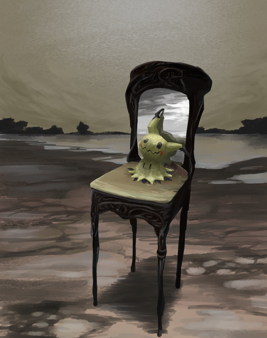 Safebooru - black eyes chair futena goze highres mimikyu mirror no ...