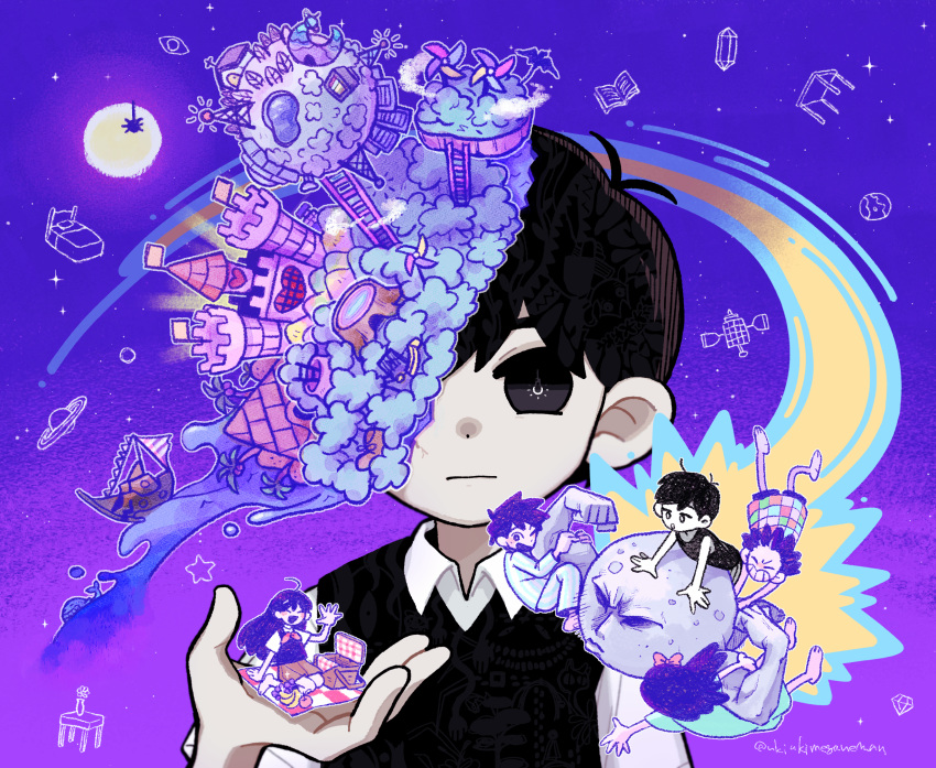 Safebooru - 2girls 4boys aubrey (omori) black eyes black hair black ...