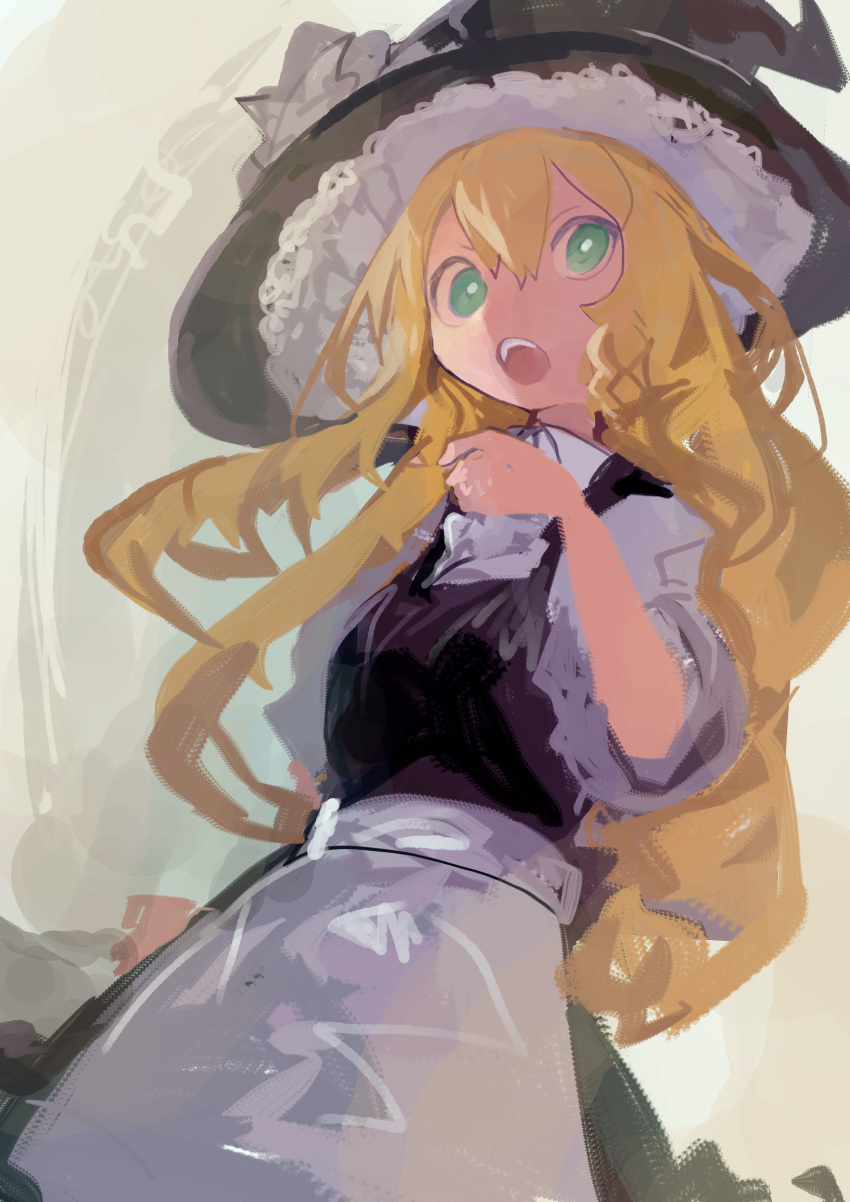 Safebooru - 1girl absurdres apron black headwear black skirt black vest blonde hair bow green ...