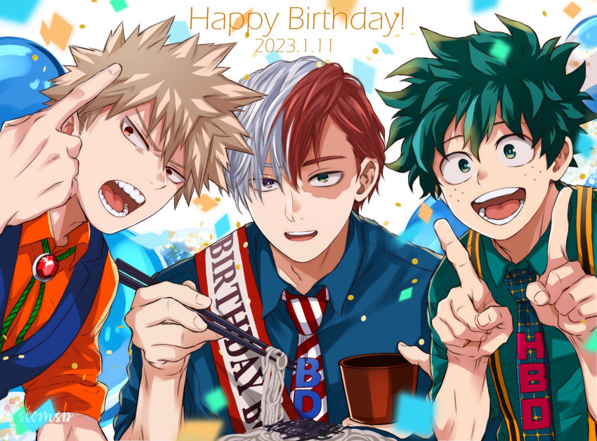 Safebooru - 3boys artist name bakugou katsuki balloon birthday blonde ...