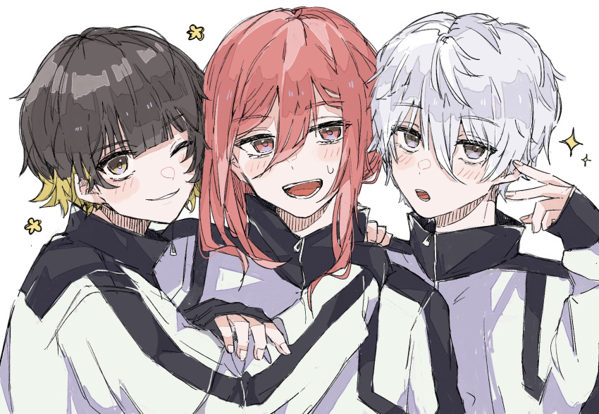 Safebooru - 3boys bachira meguru black eyes black hair blonde hair blue lock chigiri hyoma ...