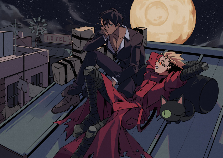 Safebooru - 2boys absurdres animal black cat boots brown footwear cat ...