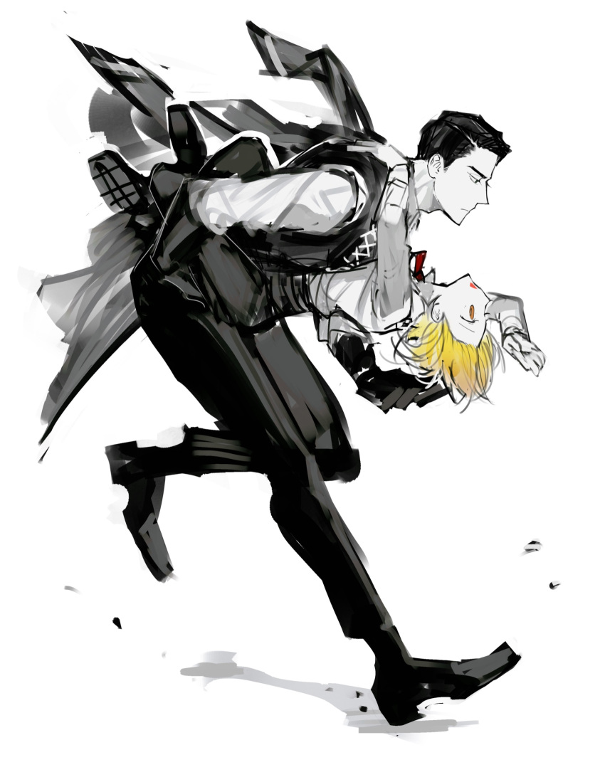 Safebooru - 1boy 1girl black eyes black footwear black hair black pants black vest blonde hair ...