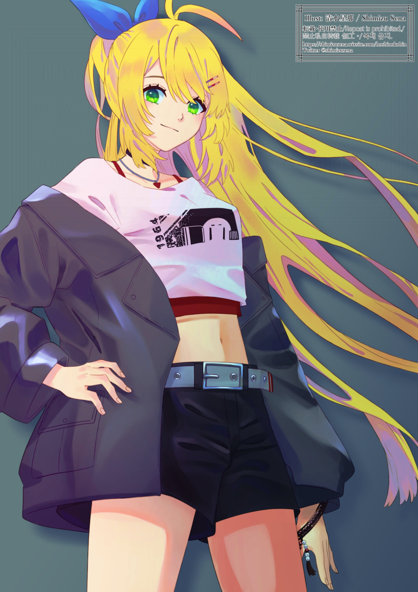 Safebooru - 1girl absurdres antenna hair artist name black shorts blonde hair breasts cevio ...