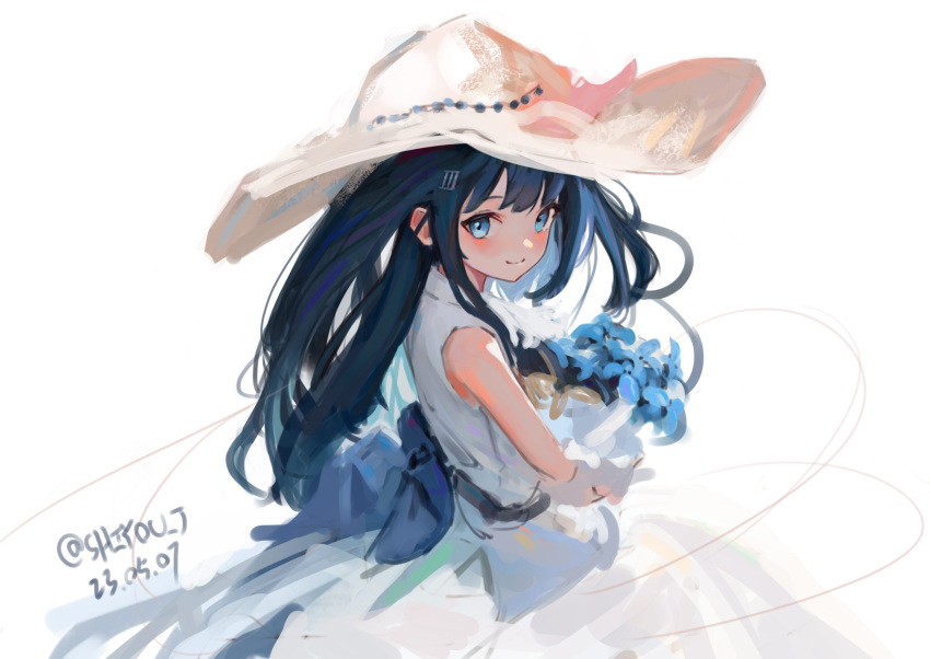 Safebooru - 1girl akatsuki (kancolle) alternate costume blue eyes blue flower blue rose blush ...