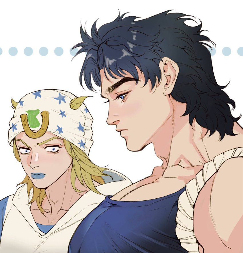 Safebooru 2boys Black Hair Blonde Hair Blue Eyes Blue Lips