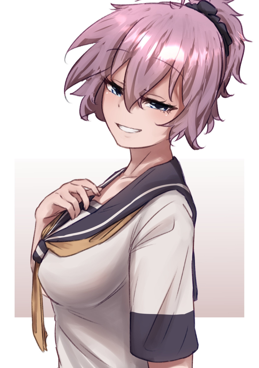 Safebooru - 1girl absurdres aoba (kancolle) black scrunchie blue eyes breasts hair ornament hair ...