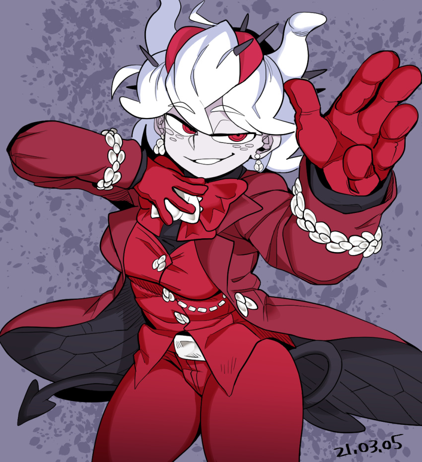 Safebooru - 1girl beelzebub (helltaker) bow demon girl demon horns demon tail earrings formal ...