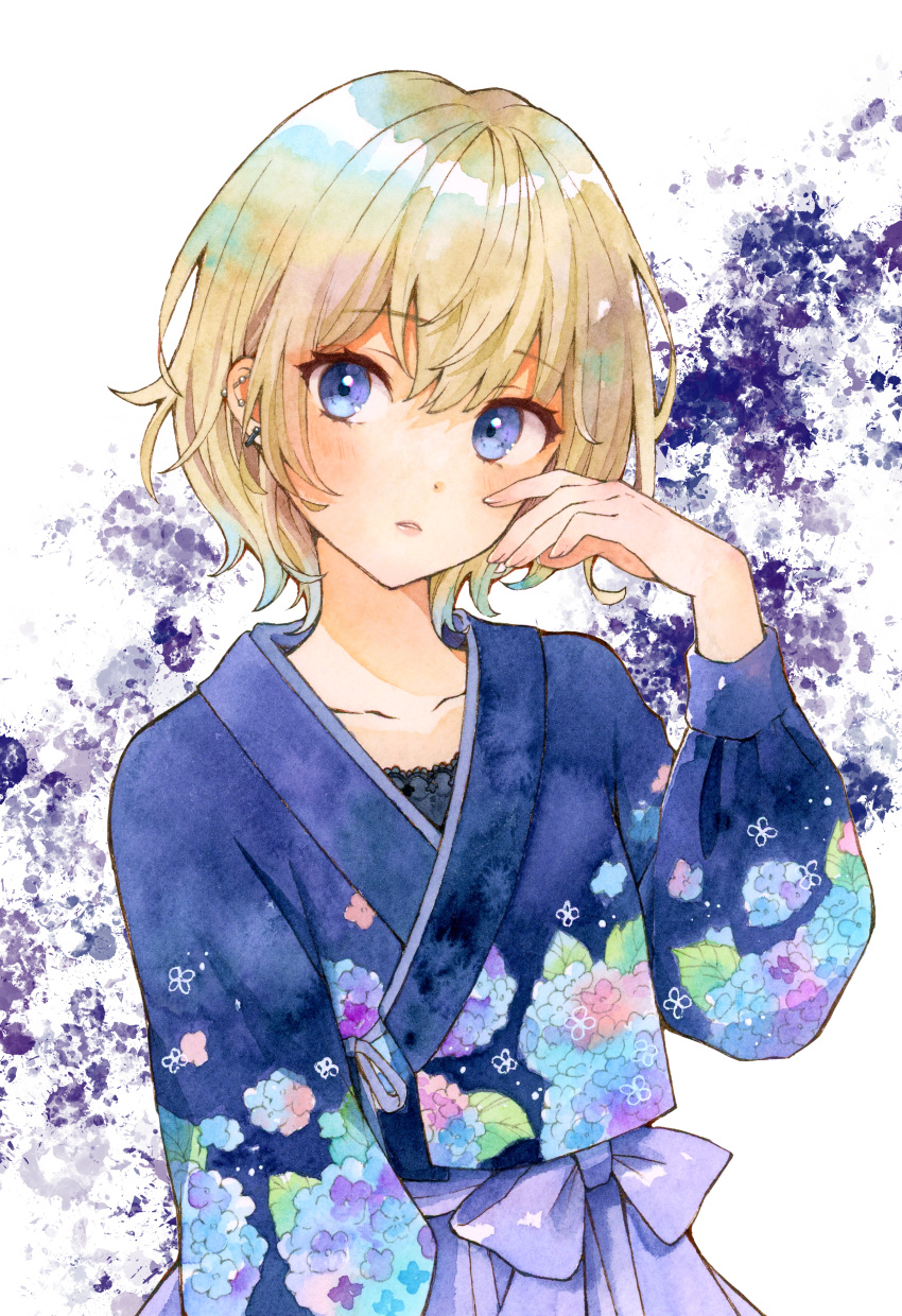 Safebooru - 1girl absurdres blonde hair blue eyes blue shirt commentary cropped shirt ear ...