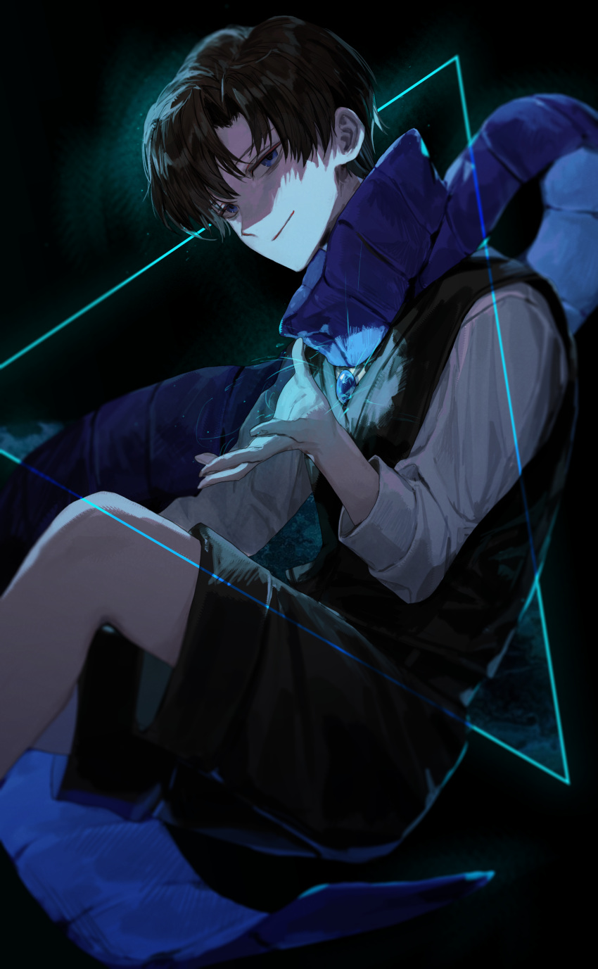 Safebooru - 1boy absurdres black background black pants blue theme carol0905 demian (limbus ...