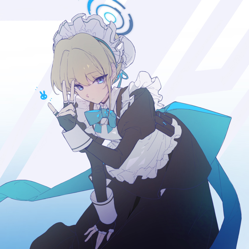Safebooru - 1girl apron black gloves blonde hair blue archive blue eyes erjiu fingerless gloves ...