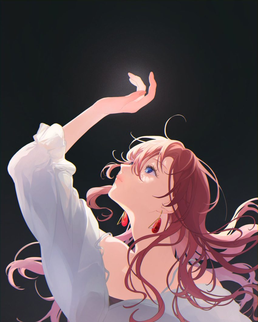Safebooru 1girl Arm Up Bare Shoulders Black Background Blue Eyes 5928
