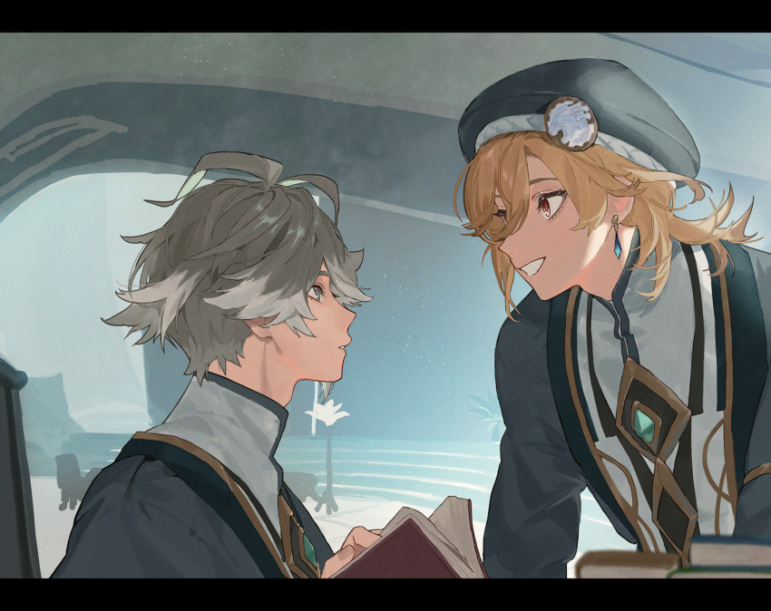 Safebooru - 2boys akademiya uniform alhaitham (genshin impact) aqua ...