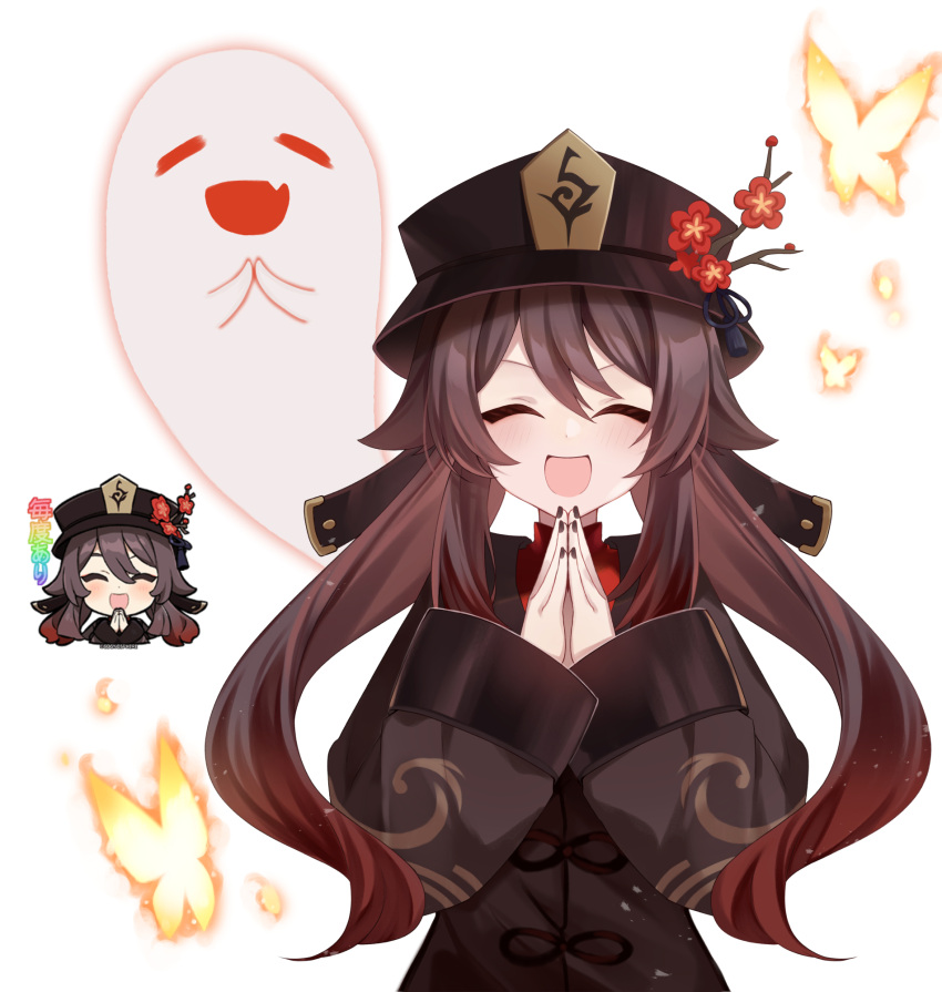 Safebooru - 1girl black nails blush brown hair bug butterfly chibi closed eyes genshin impact ...