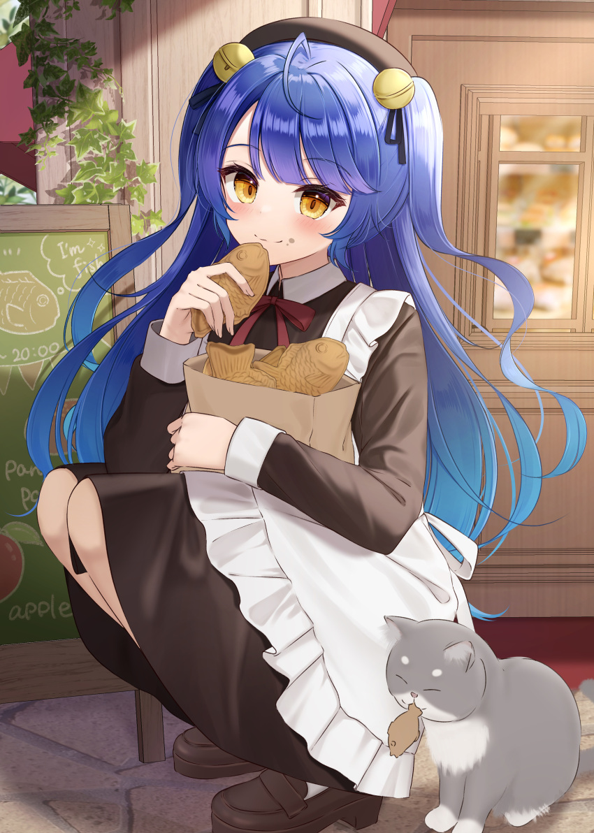 Safebooru - 1girl absurdres ahoge amamiya kokoro animal apron bell beret black dress black ...