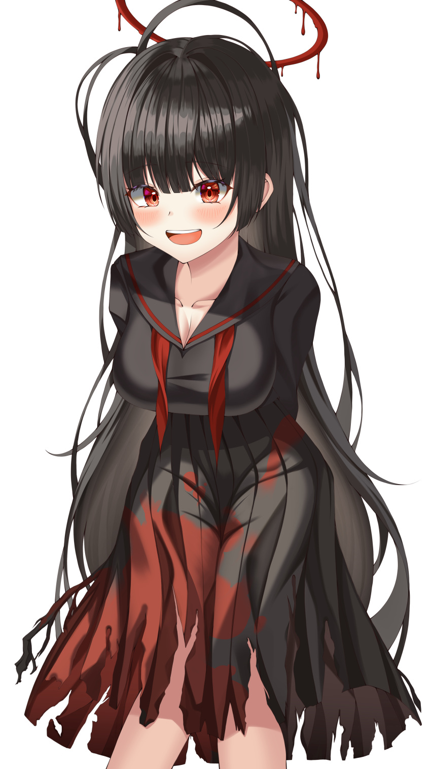 Safebooru - 1girl absurdres black hair black serafuku black skirt blue archive halo highres long ...