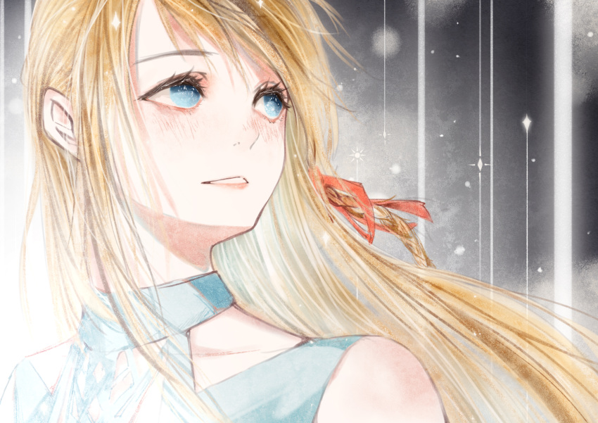 Safebooru - 1girl absurdres blonde hair blue dress blue eyes blush collarbone commentary request ...
