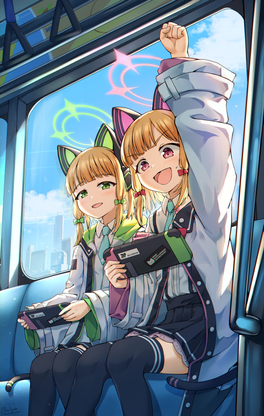 Safebooru - 2girls absurdres black thighhighs blonde hair blue archive ...