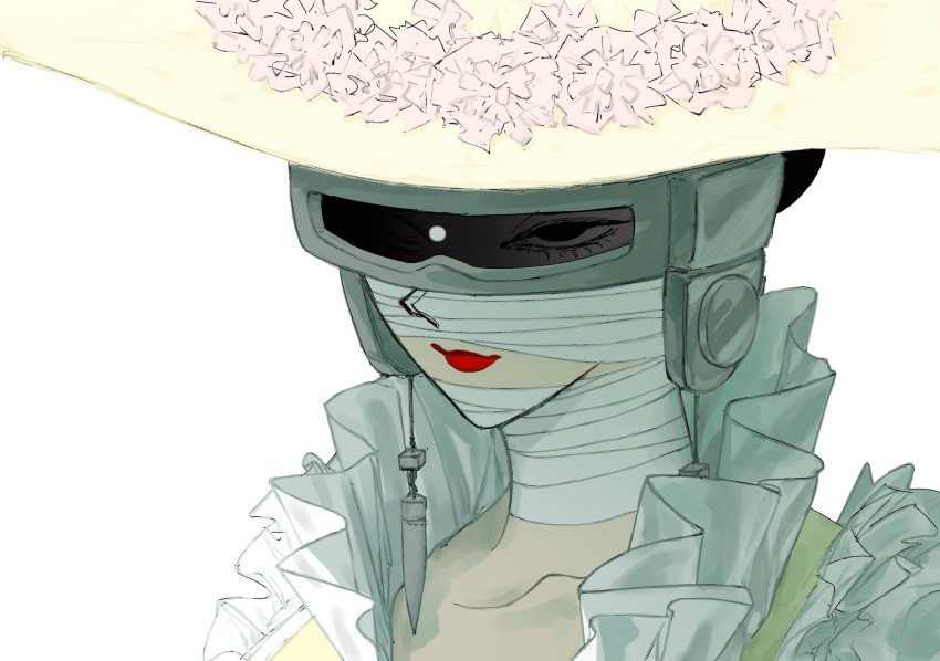 Safebooru - 1girl bandage on face bandaged head bandaged neck bandages earrings gkkl7k44 hi hat ...