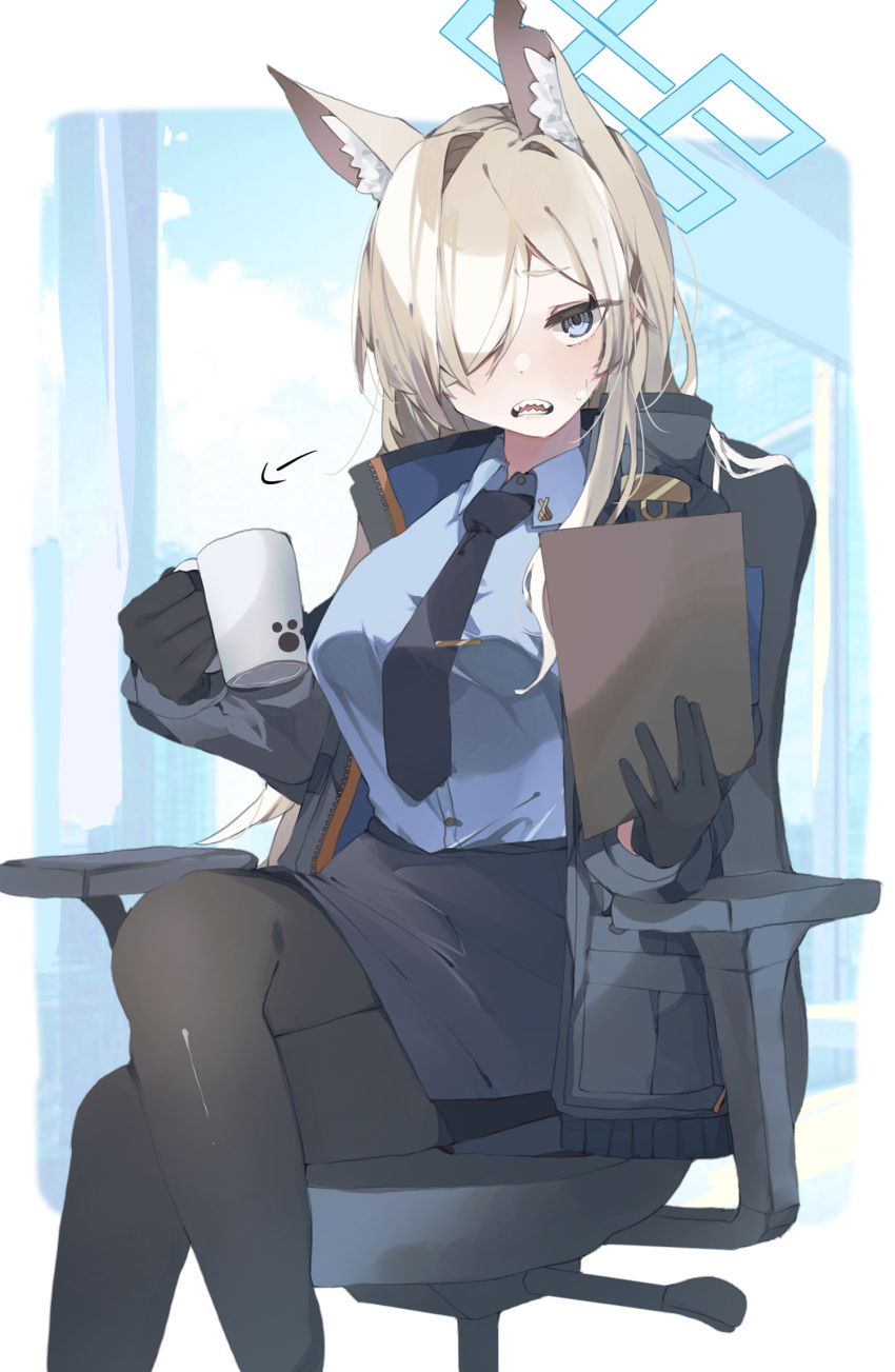 Safebooru - 1girl animal ears black pantyhose blonde hair blue archive blue eyes commission fox ...