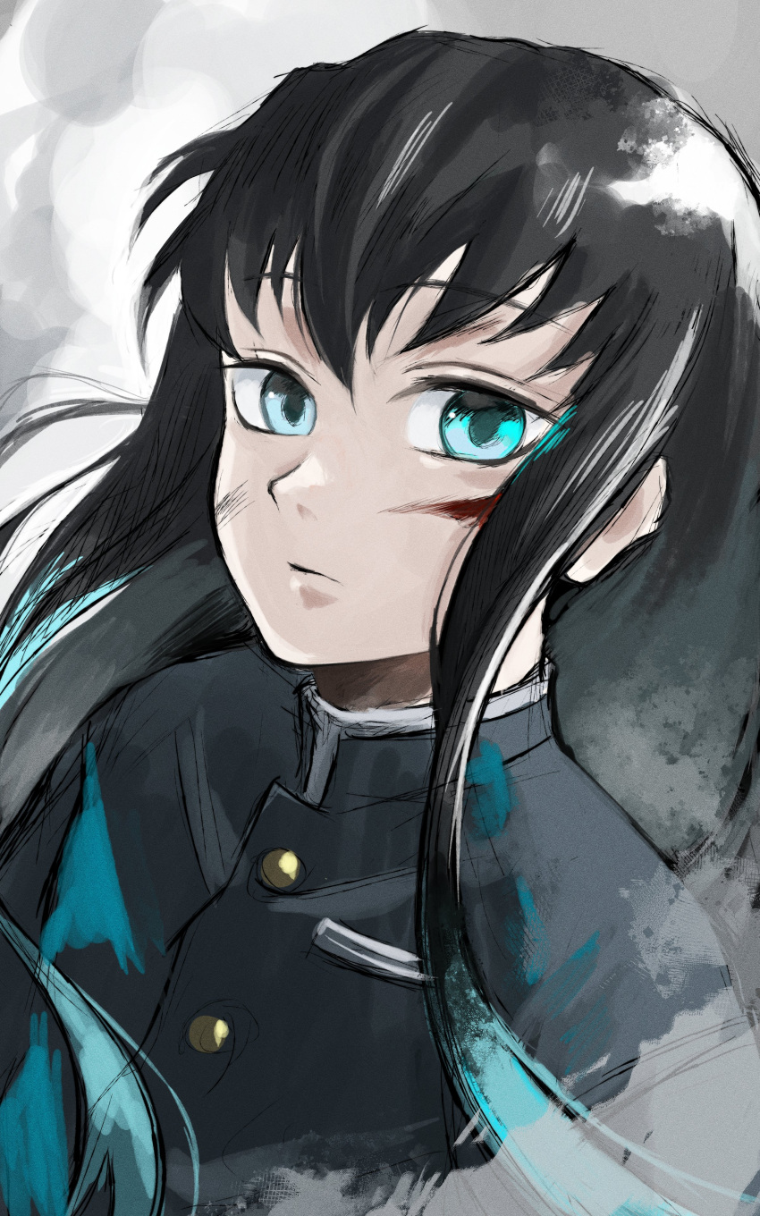 Safebooru - 1boy absurdres black hair blood blood on face blue eyes blue hair closed mouth ...