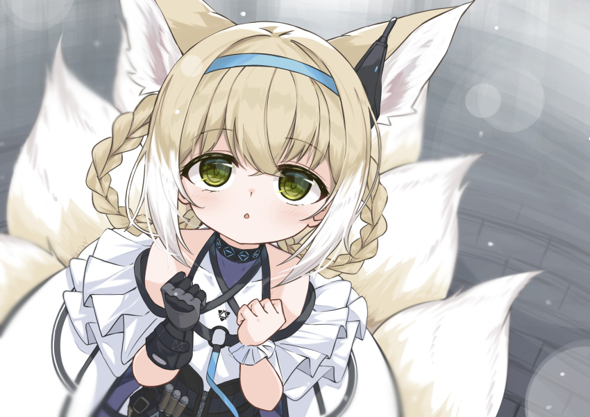 Safebooru - 1girl animal ear fluff animal ears arknights black gloves blurry bow-shaped hair ...