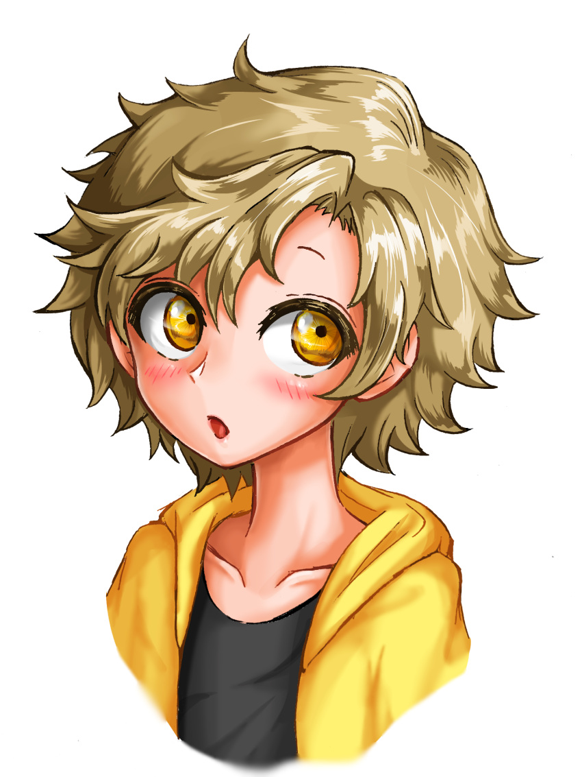 Safebooru - 1girl :o aygoftenover black shirt blonde hair blush cropped ...