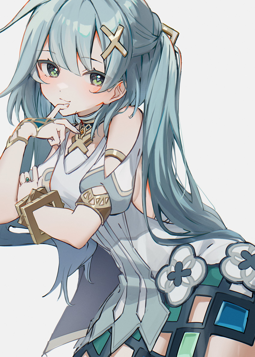 Safebooru - 1girl aqua hair blue pupils blush breasts closed mouth clothing cutout coyo mi042 ...