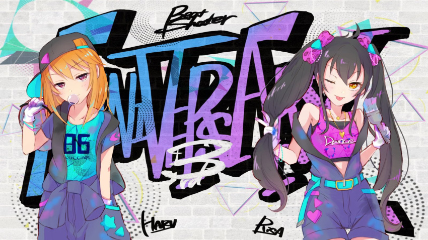 Safebooru - 2girls :p ahoge bare shoulders baseball cap beat shooter ...