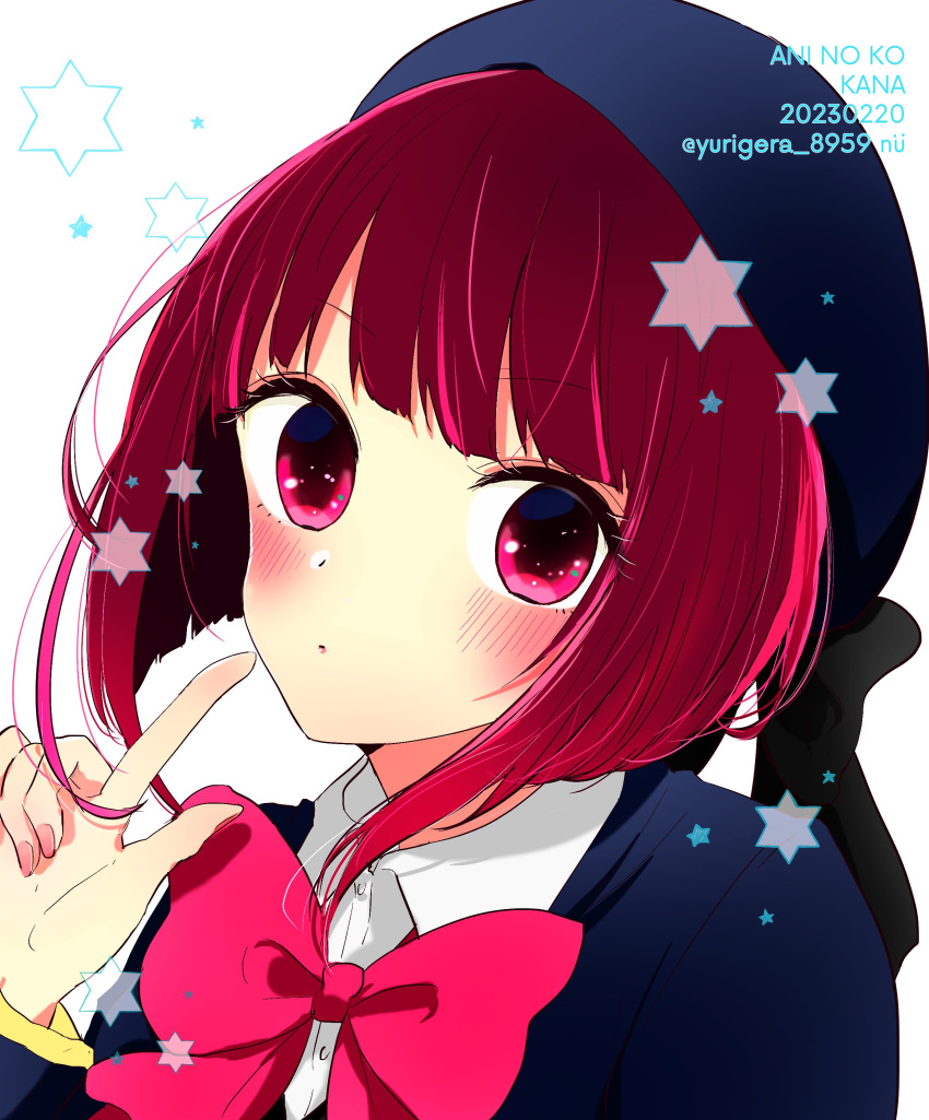 Safebooru - 1girl absurdres arima kana beret black bow blue headwear blue jacket bob cut bow ...