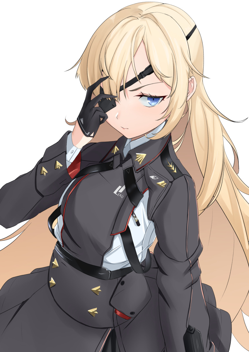 Safebooru - 1girl absurdres black gloves black skirt blonde hair blue eyes chuunibyou eyepatch ...