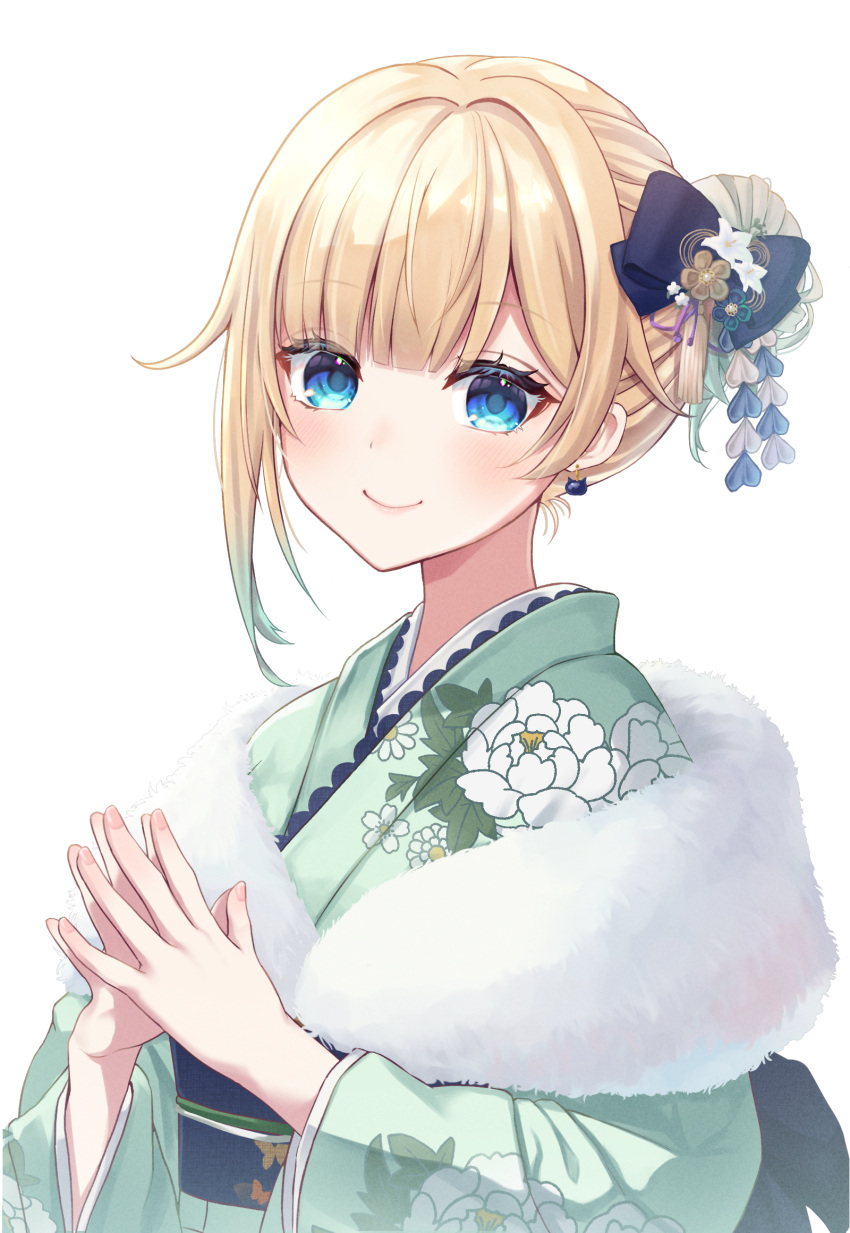 Safebooru - 1girl aizawa ema blonde hair blue eyes blush closed mouth furisode gradient hair ...