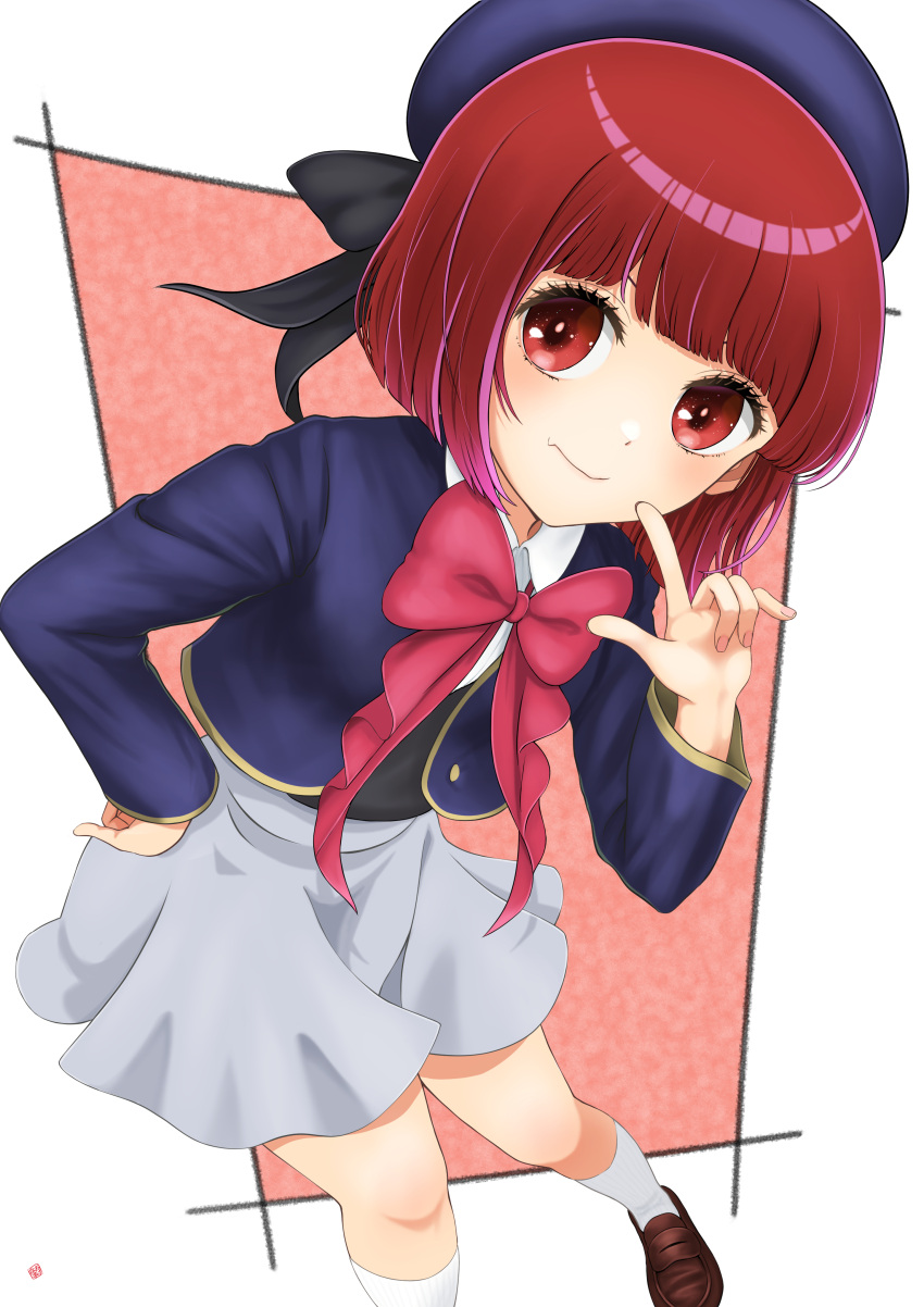 Safebooru - 1girl absurdres arima kana beret black bow black vest blue headwear blue jacket ...